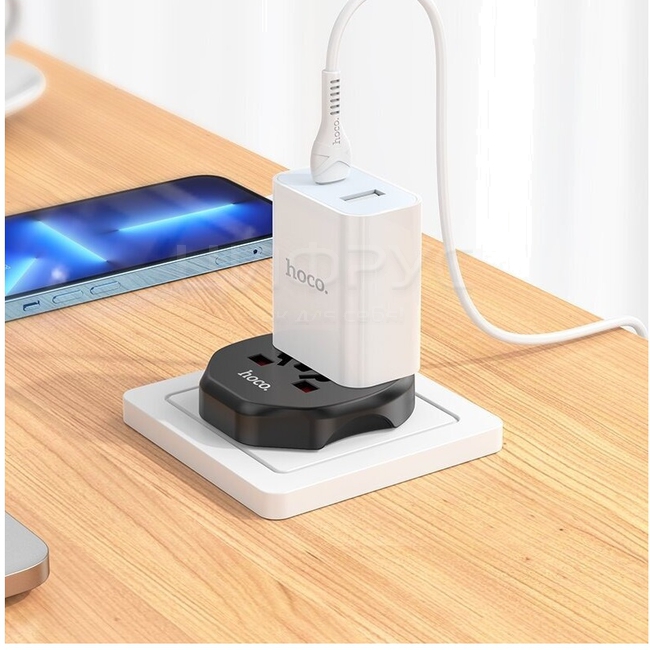 Купить Переходник Hoco AC6 вилка EU. EU Plug/UK Plug/AUS Plug/US Plug/3C 3 Plug/3C 2 Plug черный ...